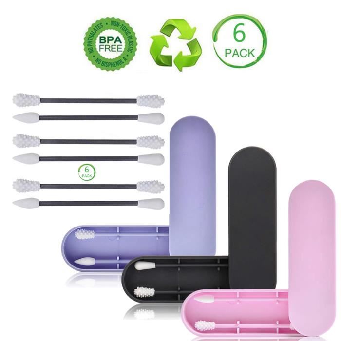 Coton-Tige Réutilisable, silicone double-tête recyclant coton bourgeons ...