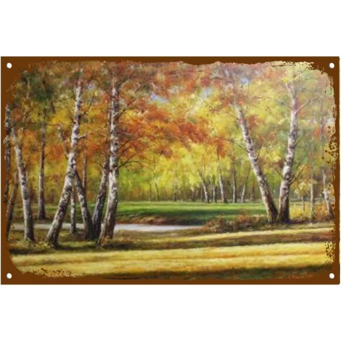 Vintage Plaque Métallique Décorative Mural,Paysage d'arbres de rivière ...
