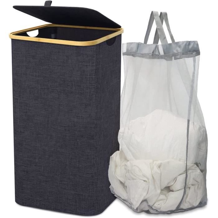 Panier à linge haut avec couvercle, panier à linge gris foncé 100 l ...