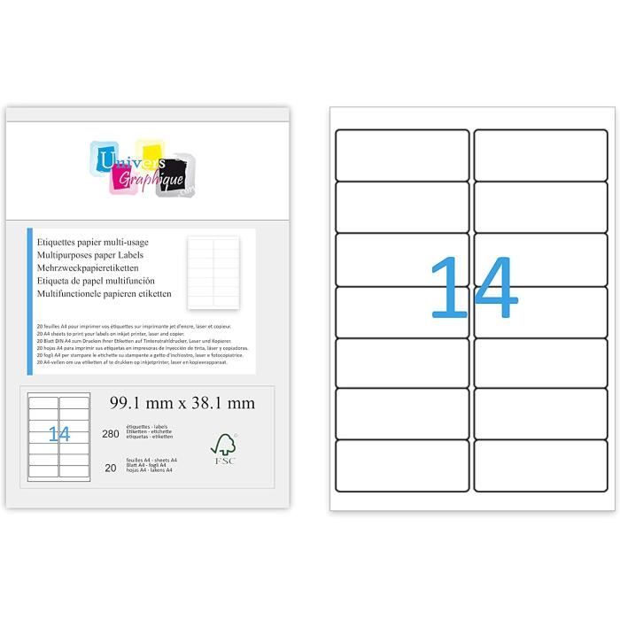 AJW-280 étiquettes autocollantes étiquettes 99 x 38 mm 14 Étiquettes ...