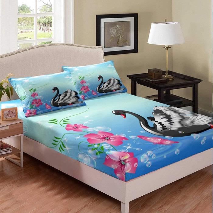 VKDF-5Parure de lit en forme de cygne blanc et de Rose roue rouge ...