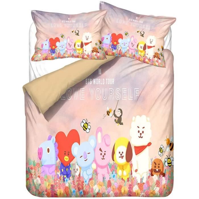 Parure de lit BTS - Housse de couette en microfibre douce et respirante - Motif 3D - Multicolore ...