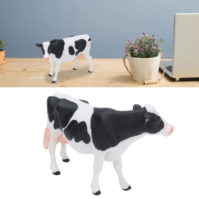 Drfeify Figurine de vache simulée Figurine de bétail Simmental en plastique vache réaliste noir ...