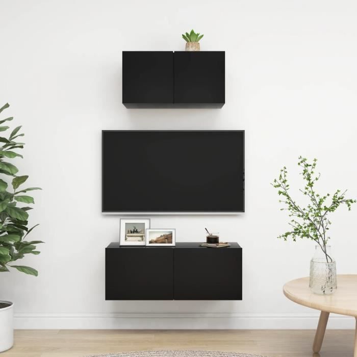 LIA - Ensemble de meuble TV 2 pcs Noir Aggloméré HUR7542050133503 ...