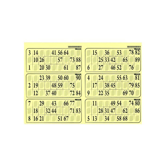 Plaque 6 grilles loto 90 numeros, standard, Jaune, 29x20cm - Carton ...