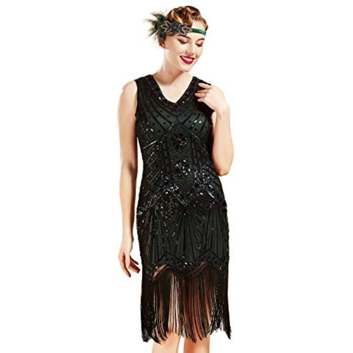 Robe ETRC3 Flapper robes années 1920 col en V perles frangée Gatsby le ...