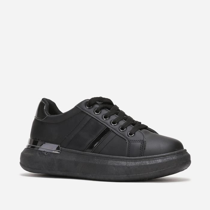 Baskets noires à plateforme et détails vernis Noir - Cdiscount Chaussures