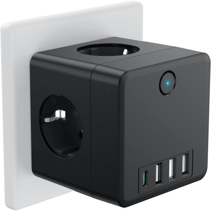 Multiprise Murale, 8 en 1 Prise USB Multiple Electrique 4 Prises avec 2 ...