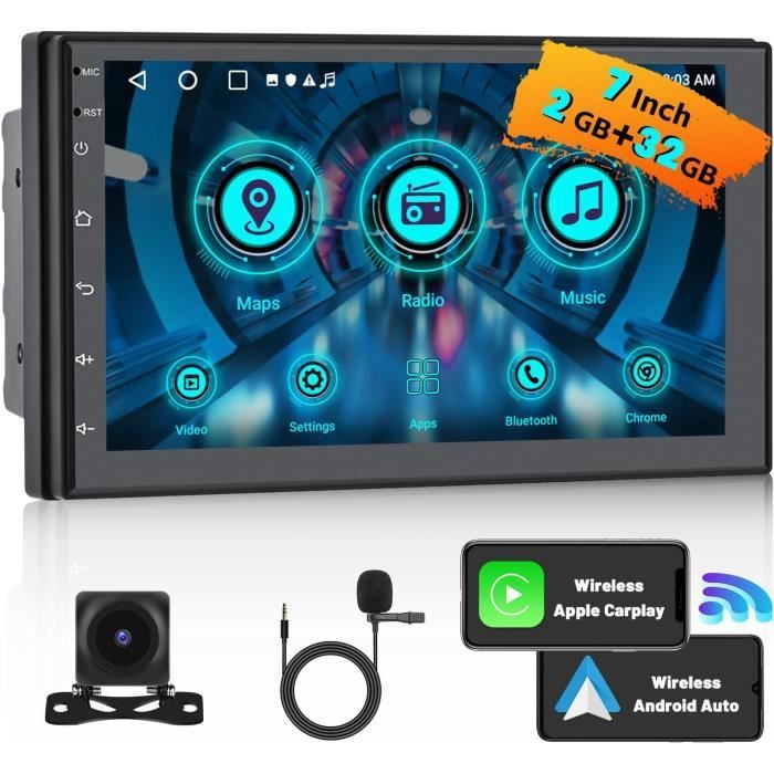 Android Autoradio 2 Din Apple Carplay Sans Fil Android Auto 7 Pouces Écran Tactile Autoradio ...