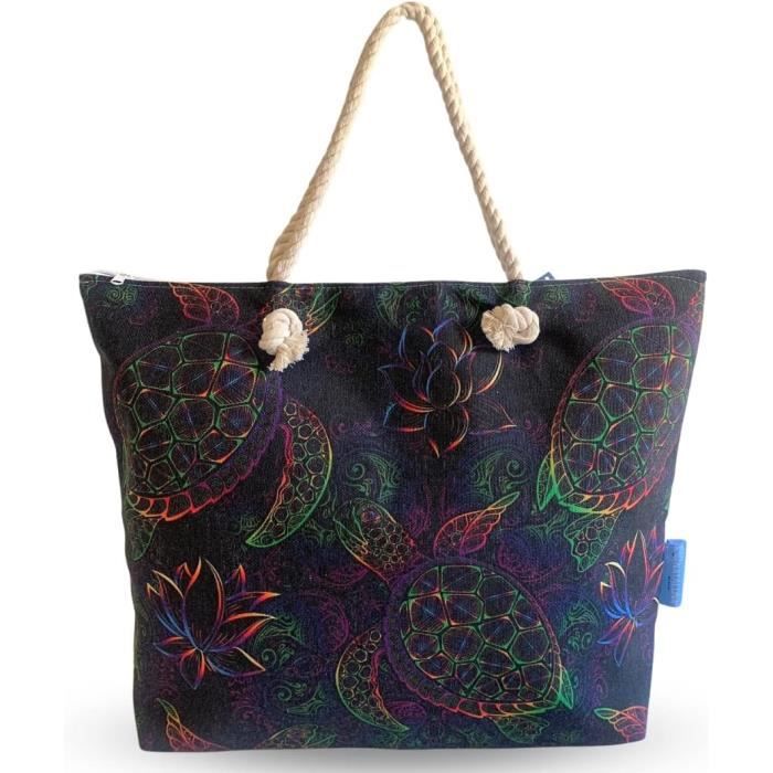 ® Sac De Plage Design Tortue 55 X 40 X 13 Cm - Grand Sac De Plage En Tissu Léger Avec Fermeture ...