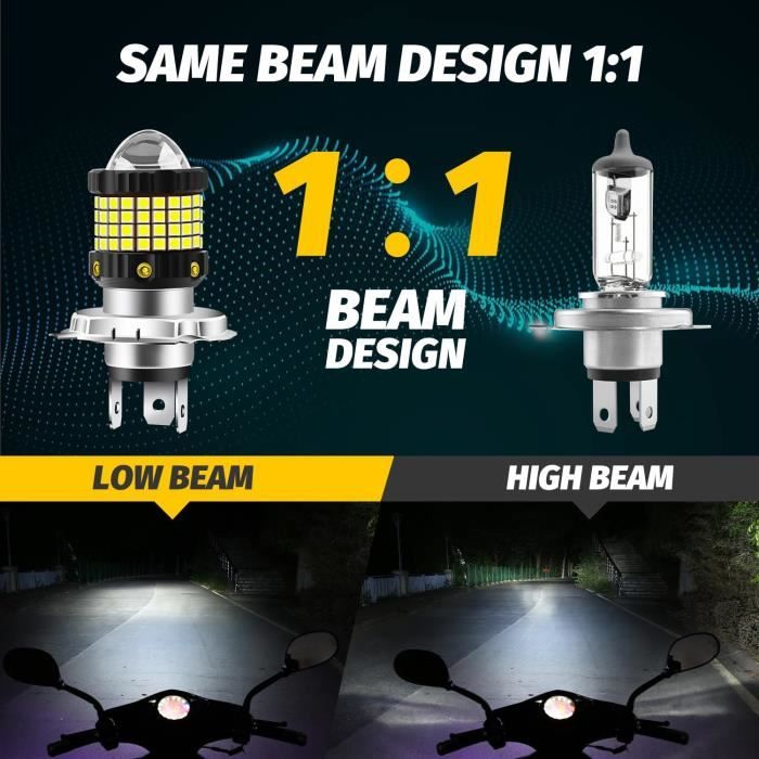 Ampoule H4 Hs1 Led Moto Phare Avant De Moto, Éclairage Réel À 360°, 12W ...