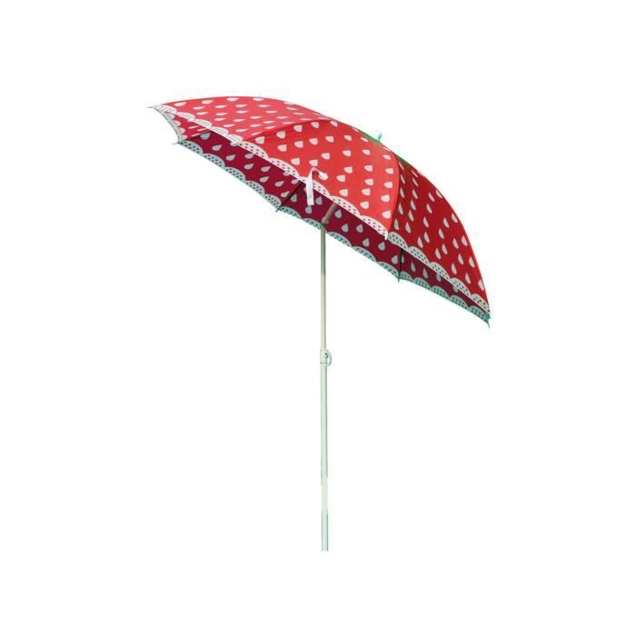 Parasol de plage - Fruit - 180 cm - Rouge Fraise - Pliant - Mât droit ...