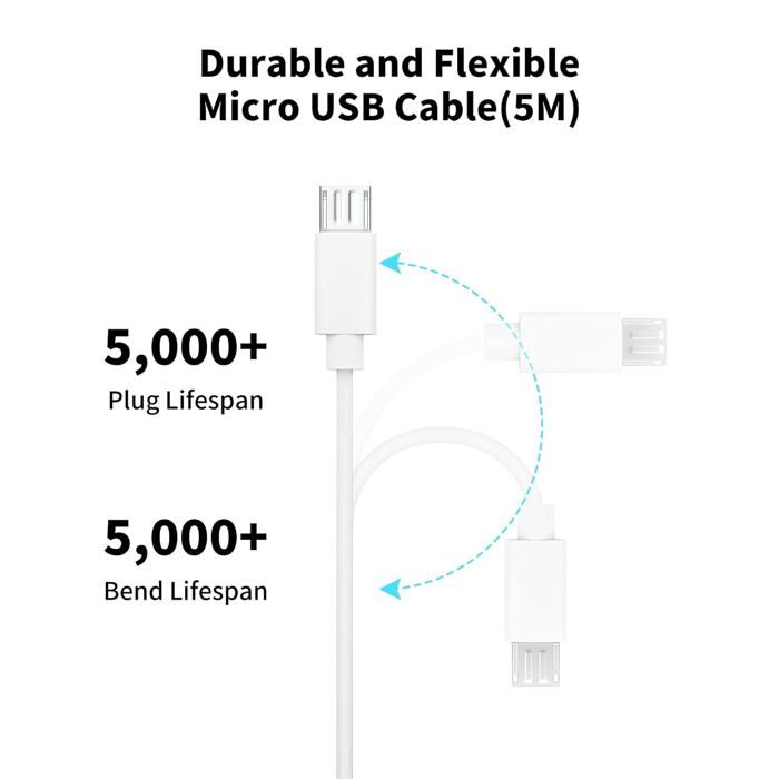 5m Câble Micro USB,Câble USB pour Mi 360°Home Security Camera 2K Pro,Mi ...