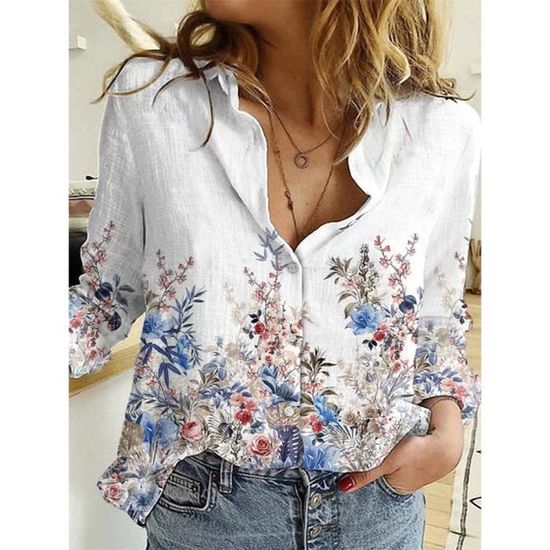 Chemise,Chemisier Vintage rétro imprimé Floral pour femmes, chemise ...