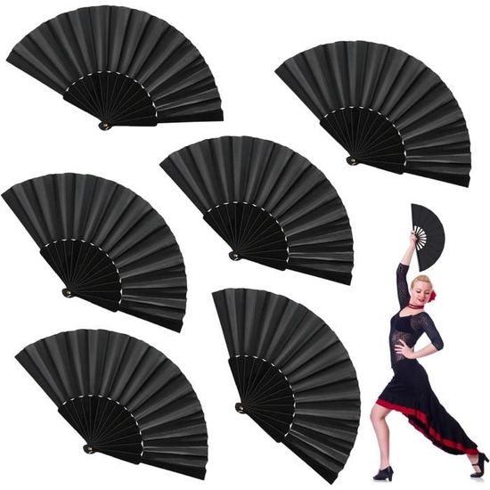 6Pcs Éventail Pliant, Eventail Mariage, Eventail Noir,Éventail Noir ...