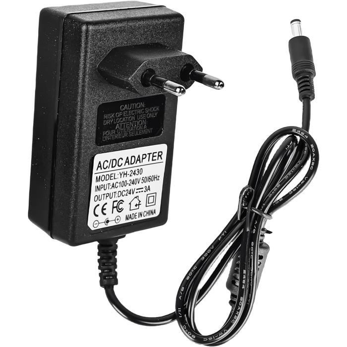 Adaptateur secteur 24 V 3 A, alimentation 72 W, transformateur AC vers DC, entrée 100 à 240 V ...
