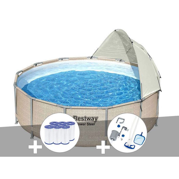 Kit piscine tubulaire ronde Bestway Power Steel 3,96 x 1,07 m + 6 cartouches de filtration + Kit ...