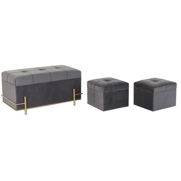Banquette mousse gris doré métal polyester velours bois mdf (80 x 40 x ...