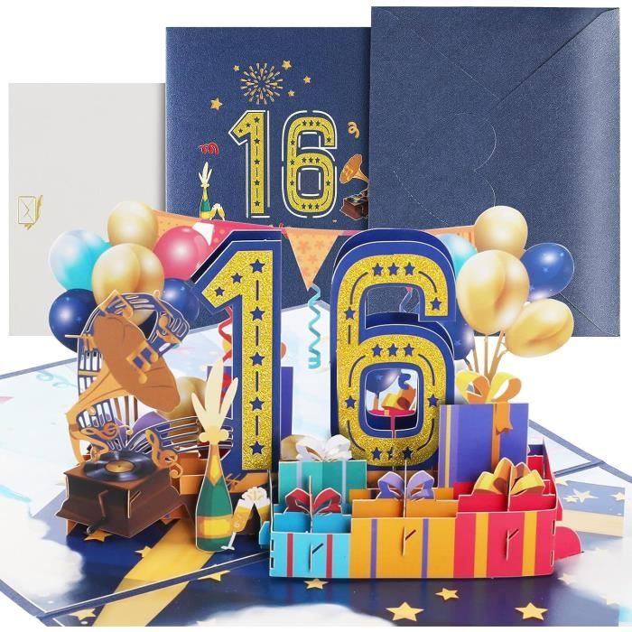 Carte D'Anniversaire 16 Ans Avec Enveloppe,Carte Pop-Up 3D,16 Ans,Carte ...