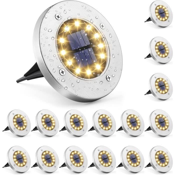 Lumière Solaire Extérieur 12 Leds 16 Pièces Lampes Solaires Au Sol Lampes De Jardin Blanches ...