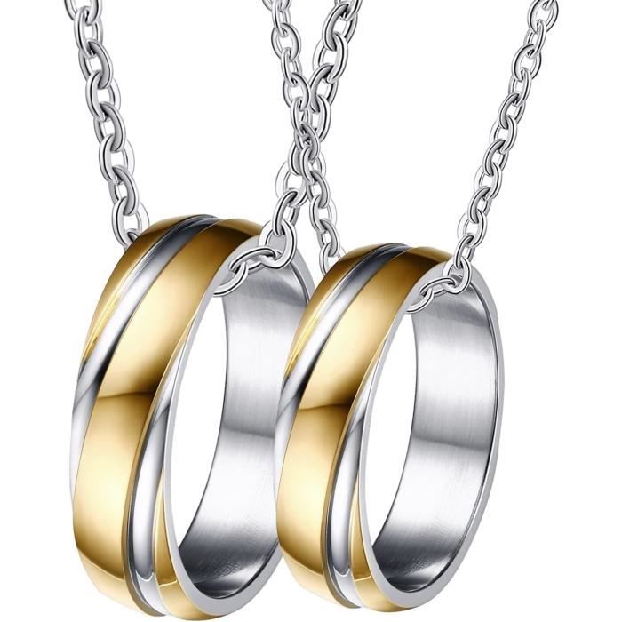 Pendentif Simple, Collier Couple 6Mm Design Sergé Bicolore Poli Or ...