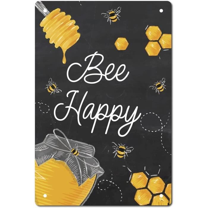 Bee Happy Metal Tin Sign Vintage Signs Rustic Wall Art Decor Garden ...