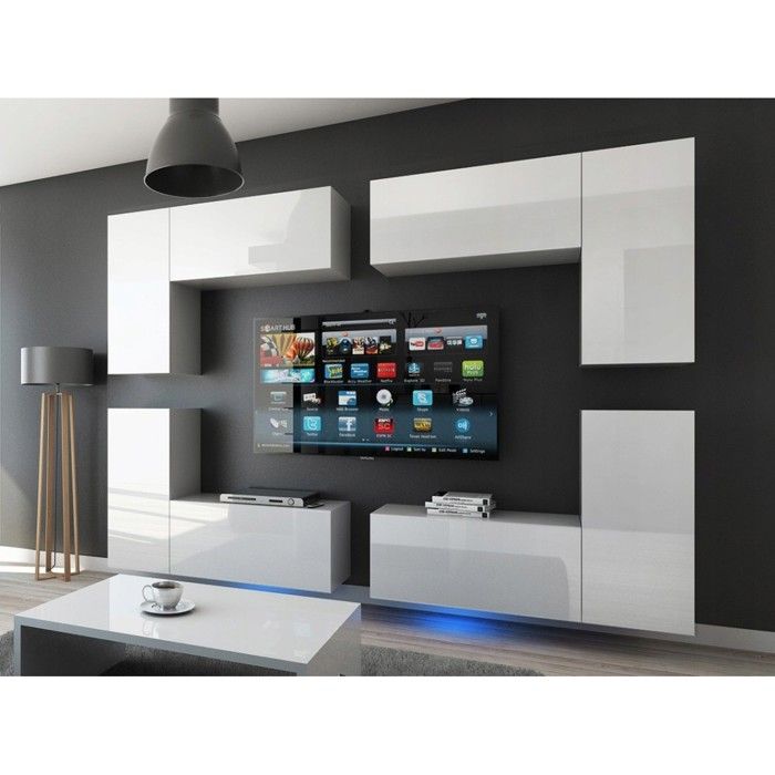 Ensemble de meubles de salon blanc suspendus collection CEPTO XX 260cm ...