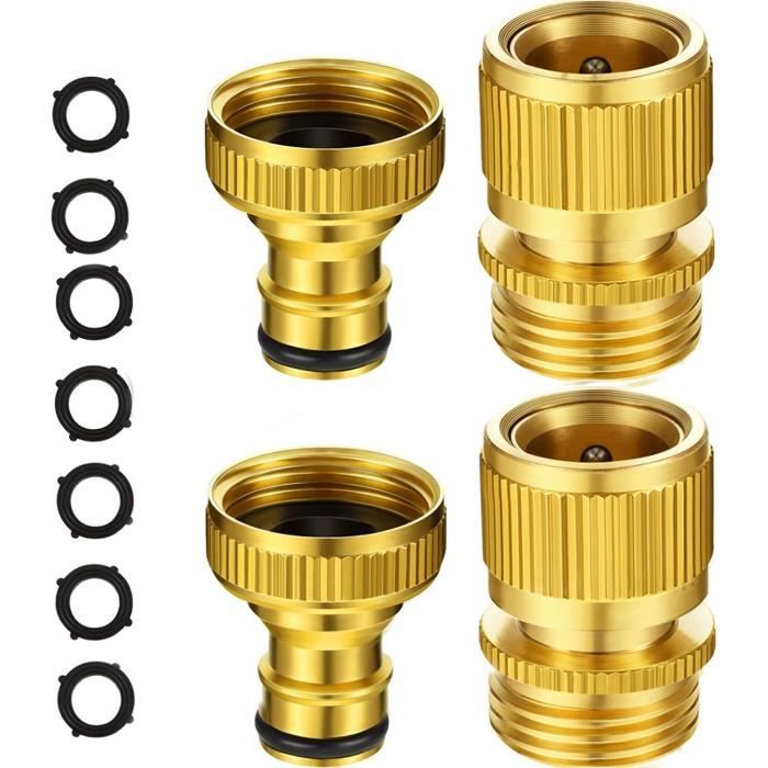 2 Kits Raccord de Tuyau d'Arrosage en Laiton de 3-4 Po Connecteur Rapide Mâle Femelle Adaptateur ...