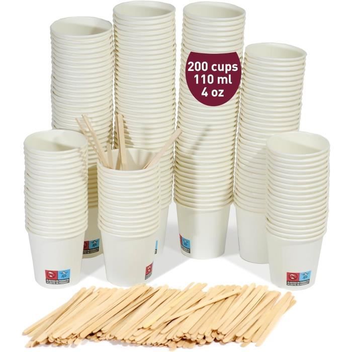 200 Gobelets À Café Jetables Blancs De 110 Ml - 4 Oz Avec Agitateurs En ...