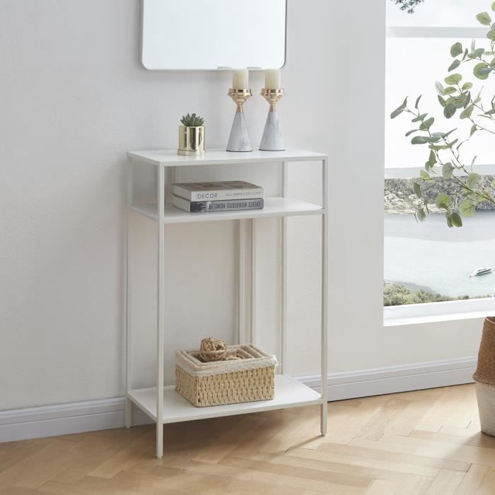 Table console Kumlinge métal 85 x 55 x 30 cm blanc - Cdiscount Maison
