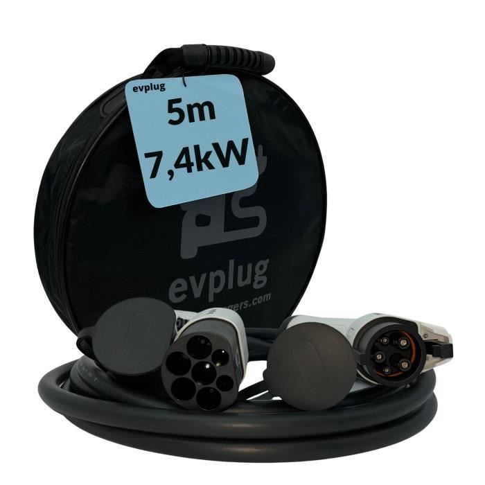 Câble de recharge - Evplug - Type 2 - Type 1 - 5m - 7,4kW - 32A - Cdiscount Informatique