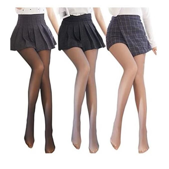 3Pc Jambes Minceur Parfait Faux Translucide Chaud Toison Collant, Femmes Chaud doublé Polaire ...