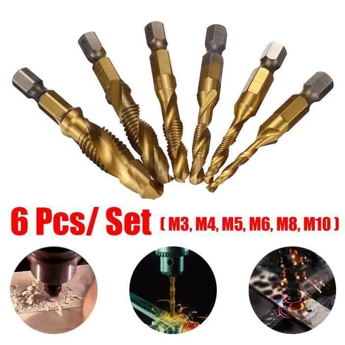 6pcs HSS Foret de Filetage de Vis Métrique Plaqué Titane M3 M4 M5 M6 M8 ...