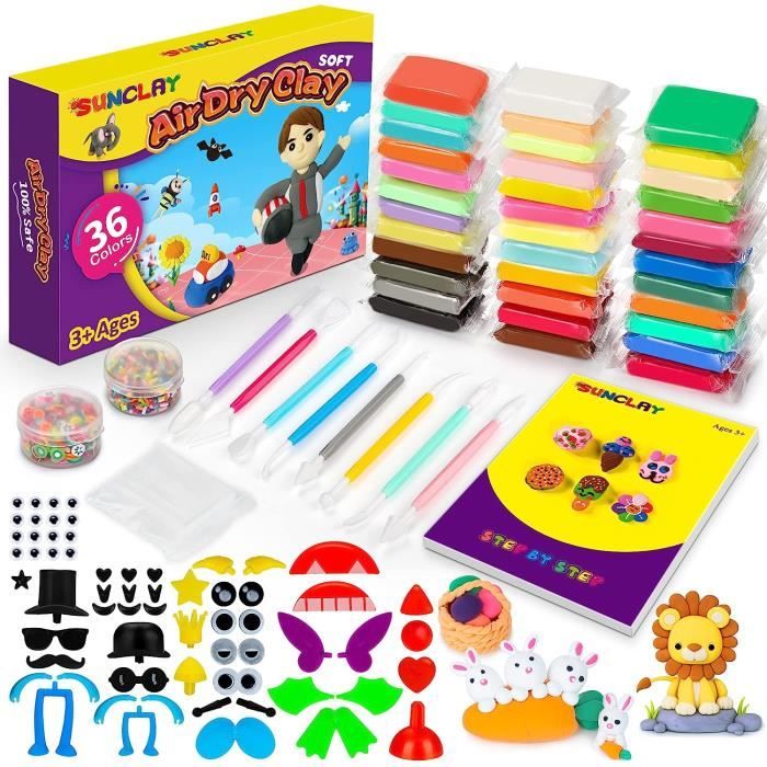 SUNCLAY Pate a Modeler - 36 Couleurs Argile Autodurcissante avec 80 ...