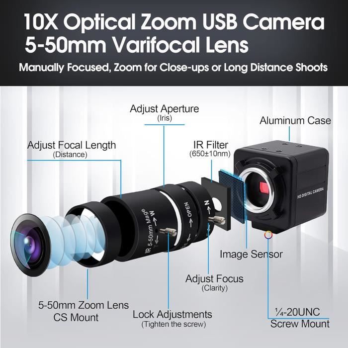Webcam 4K Avec Objectif Zoom Caméra Vidéo Ultra Hd Avec Capteur Cmos ...
