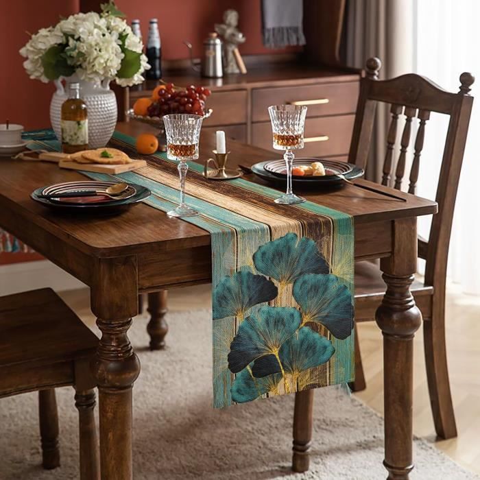 Chemin De Table Vert Bois Rayé Chemin Table Décoratif Rétro Napperon ...