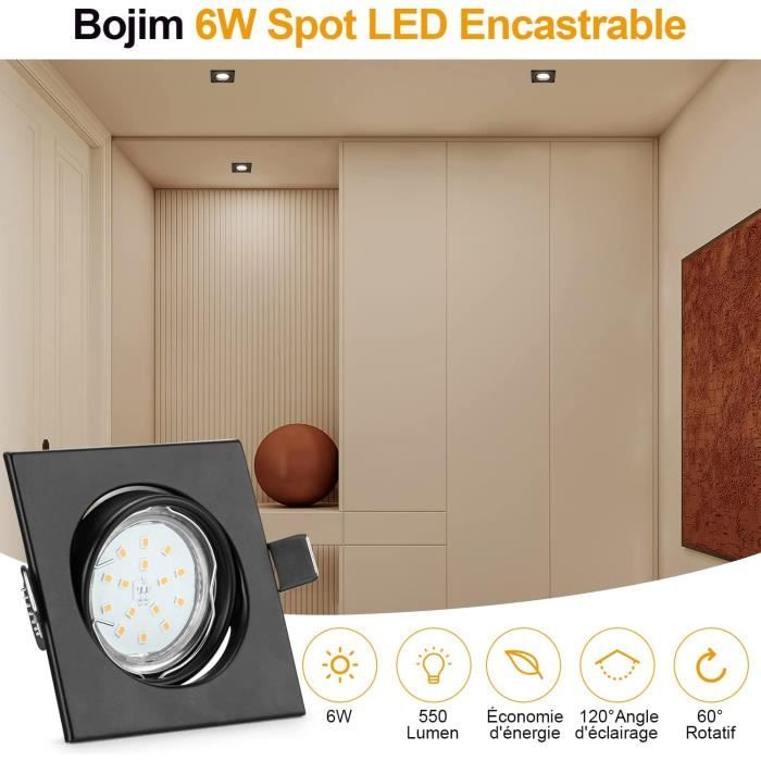 Spot LED Encastrable Noir Carré GU10 10x 6W Plafonnier Encastré ...