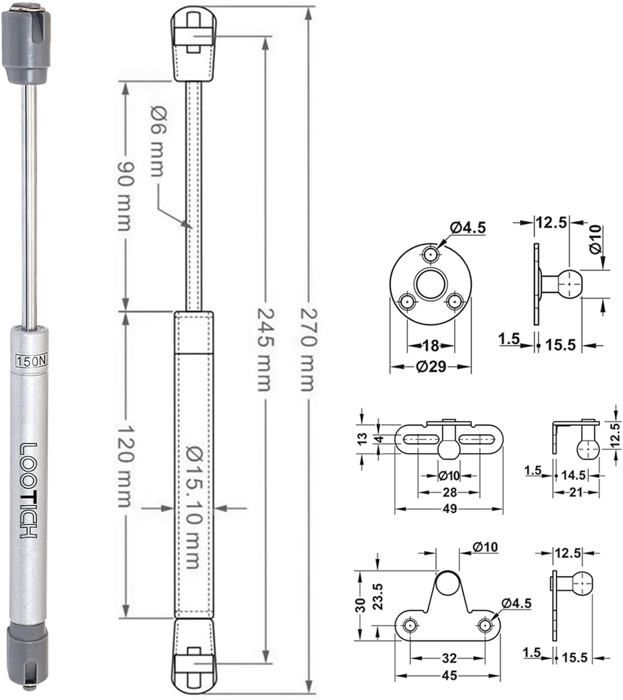 200N Hydraulique Ressort Piston Vérin à Gaz Amortisseurs pour Porte ...