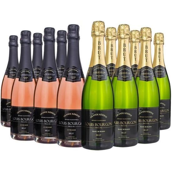 Pack 12 Louis Bourgon Grande Réserve Brut 0,75 L - 6 Blanc de Blancs e ...