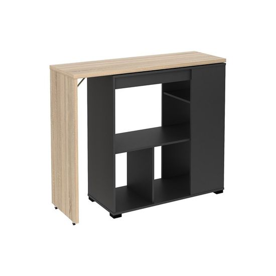 Meuble de bar pivotant avec rangements - Naturel et anthracite ...
