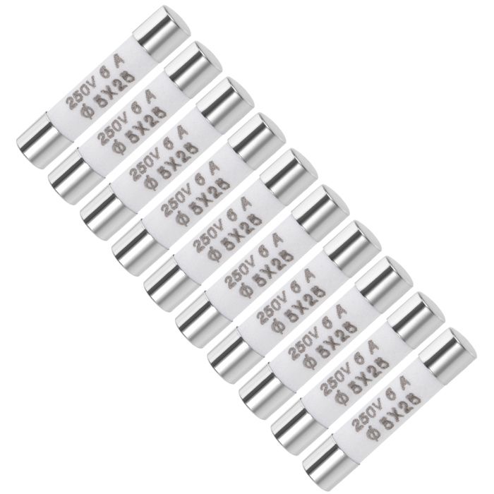 Fusible SOURCING MAP 10Pcs 6A 250V 5x25mm Céramique Cartouche Fusibles Coup Rapide Rechange pour ...