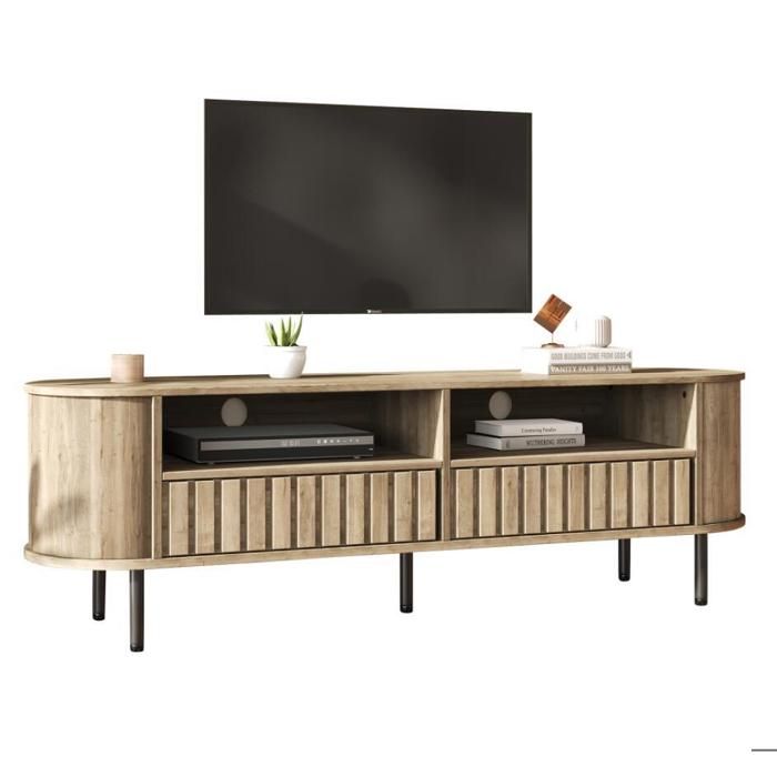 Meuble TV Lowboard avec 2 armoires, meuble de salon avec 2 tiroirs ...