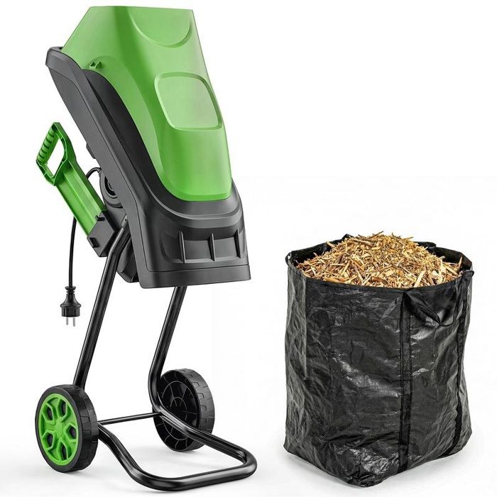 Broyeur branches 2500 W, Ø44 mm, 2 lames, sac 45 L + roues vert ...