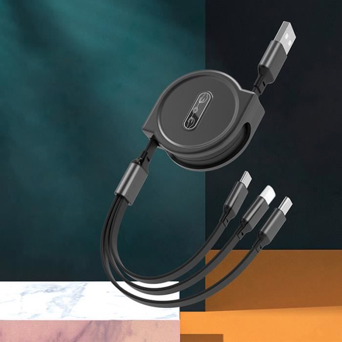 01 Noir taille 1.1M Câble rétractable 3 en 1 pour recharge rapide ...