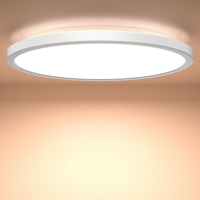 Plafonnier LED mable, 24W Blanc Luminaire Plafond Rond Plat 30 * 3cm ...