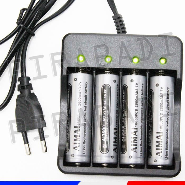 4 PILES ACCUS RECHARGEABLE 18650 3.7V 2600mAh + CHARGEUR QUADRUPLE 4 ...