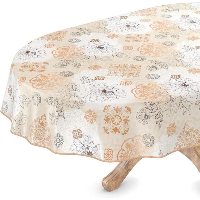 Nappe En Toile Cirée, Lavable, Ovale, Avec Ourlet, Charlotte Beige, Facile D'Entretien, 140 X ...