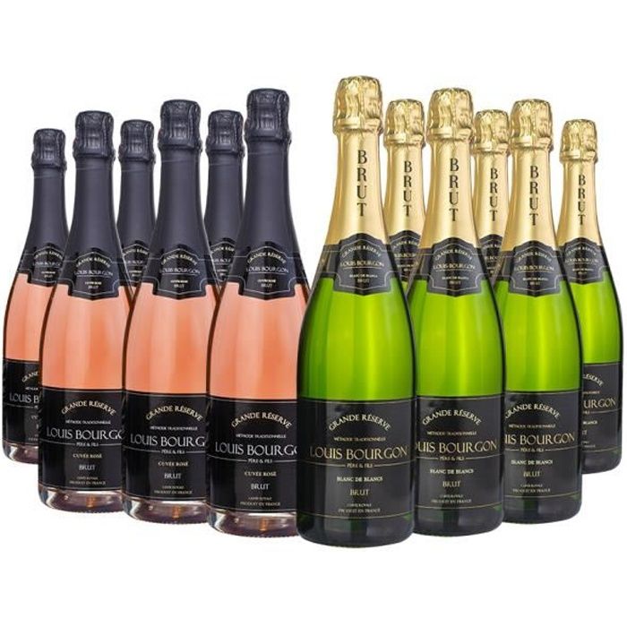 Pack 12 Louis Bourgon Grande Réserve Brut 0,75 L - 6 Blanc de Blancs e ...
