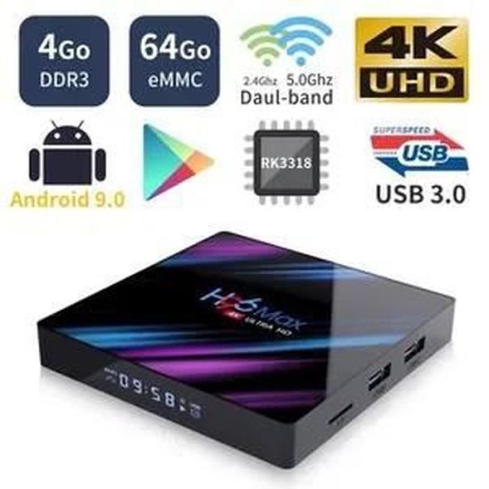 SUNNZO Android 90 Smart TV Box H96Max: RK3318 Quad-Core A53 64 Bits Chipset 4Go + 64GoH265 4K ...