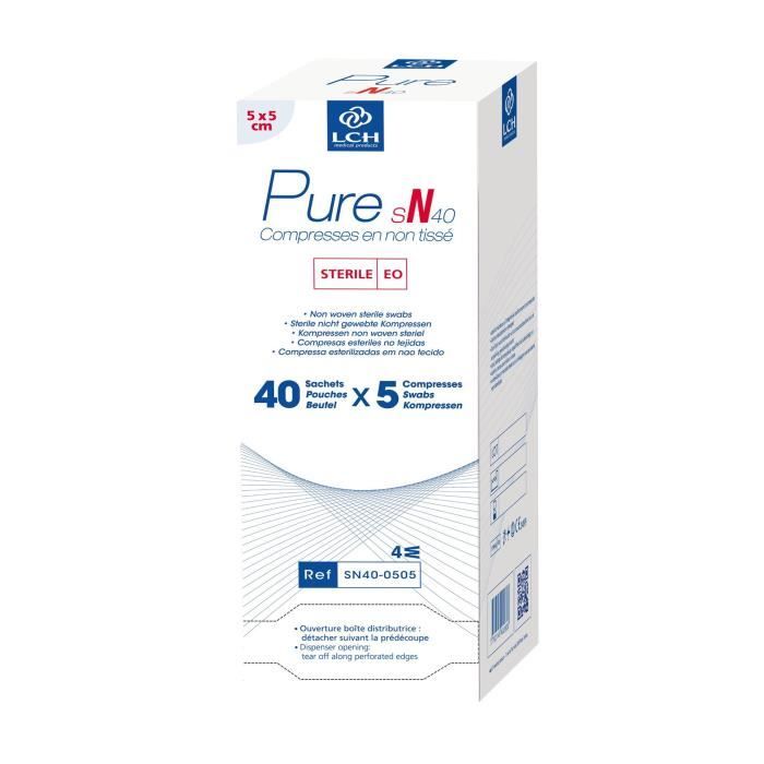 Lot de 30 boites de 200 Compresses PURE Non tissé stérile 40g - 5x5 cm ...